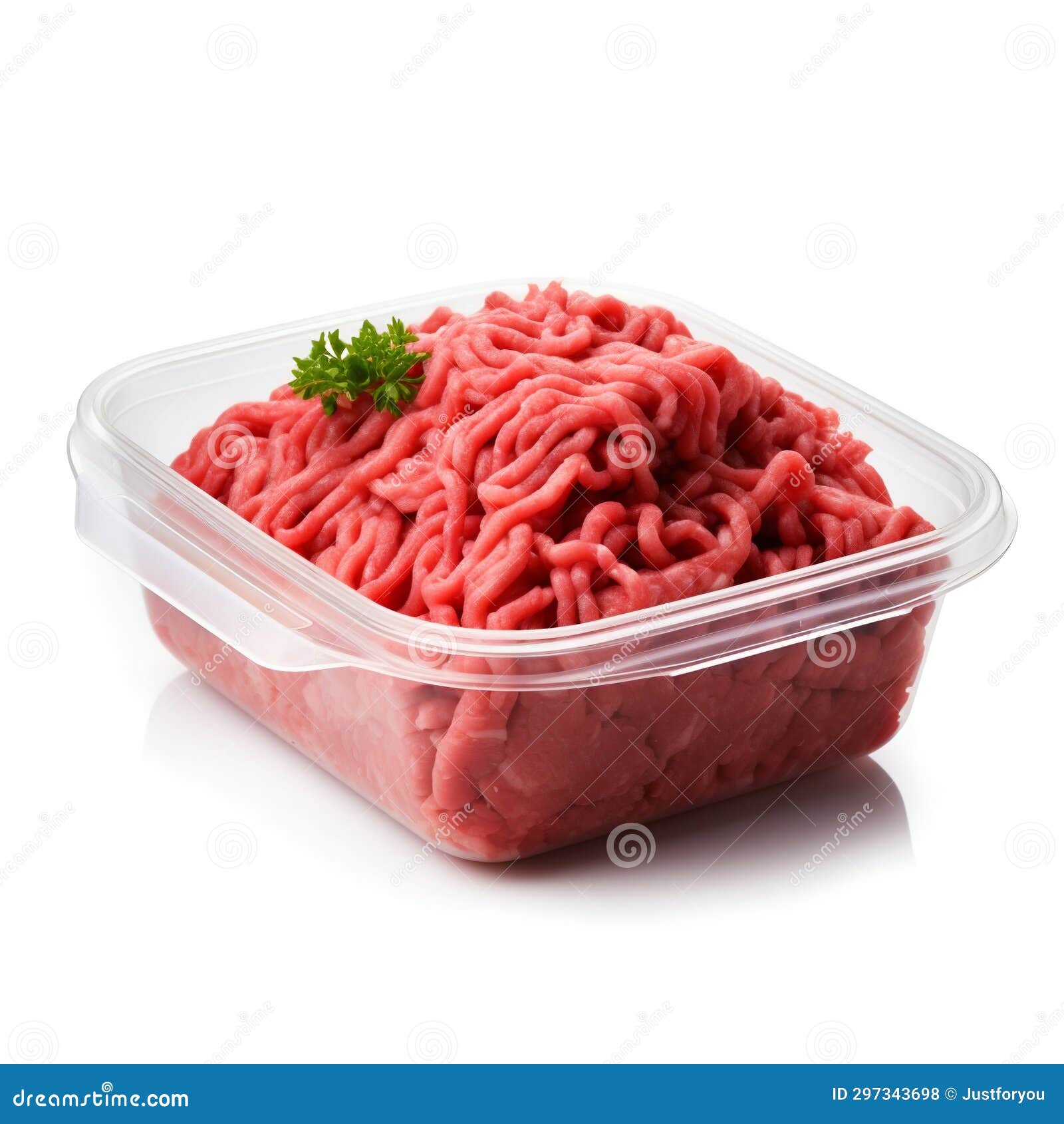 Plastic Container with Fresh Ground Beef, Isolated on White Background ...