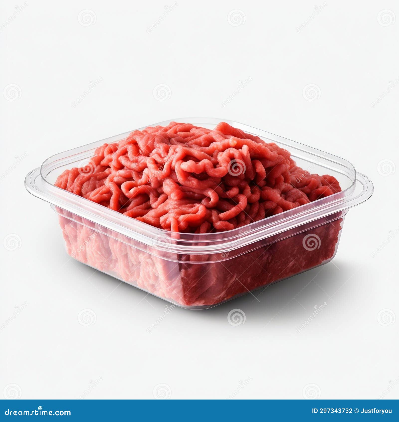 Plastic Container with Fresh Ground Beef, Isolated on White Background ...