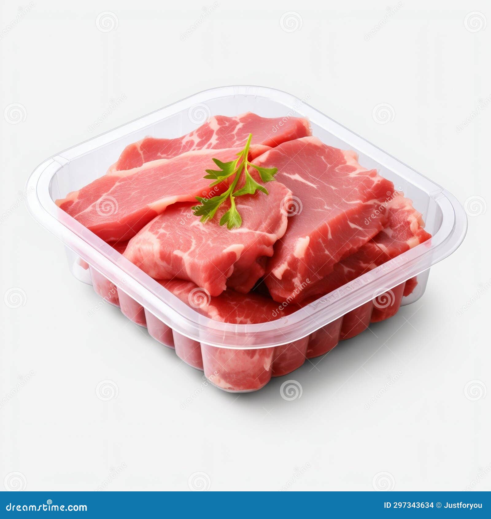 Plastic Container with Fresh Raw Meat, Isolated on White Background ...