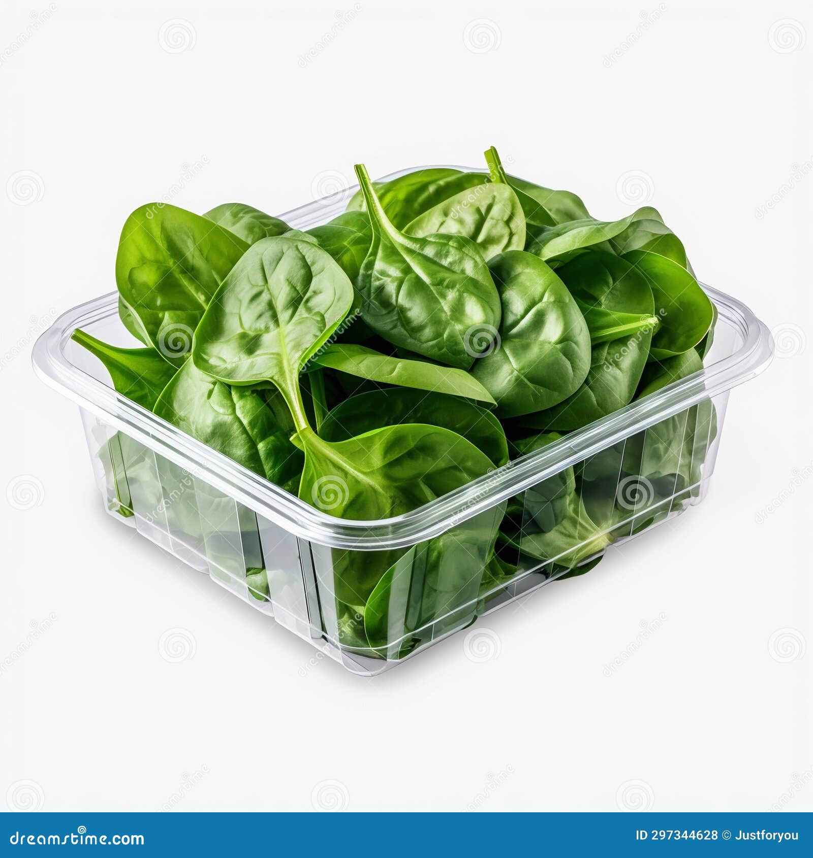 Plastic Container with Fresh Spinach Isolated on White Background ...