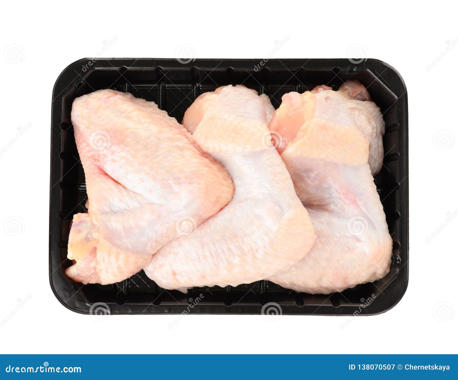 Plastic Container with Raw Chicken Wings on White, Top View. Fresh Meat ...