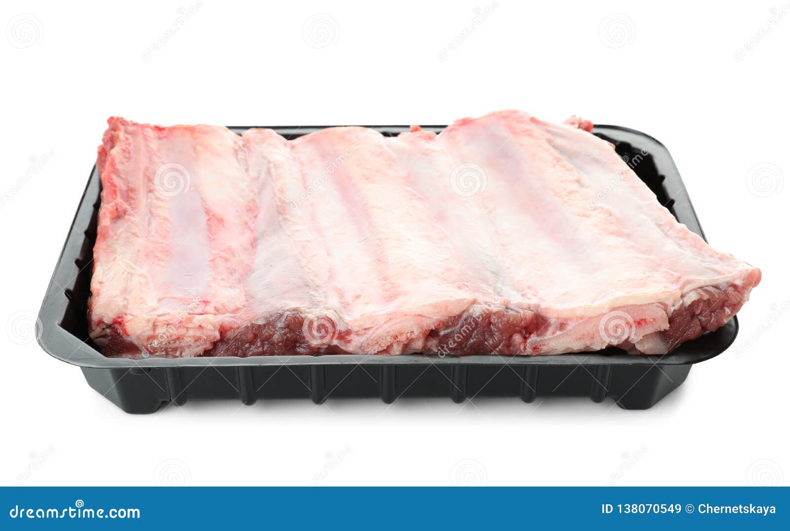 Plastic Container with Raw Ribs on White Background. Stock Image ...