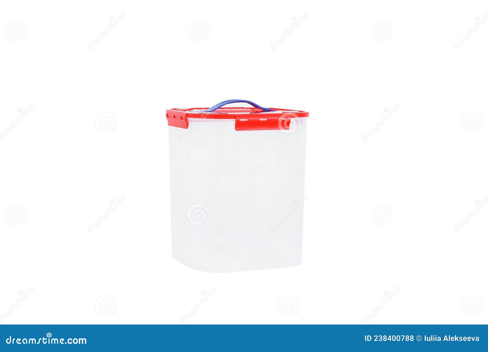 A Plastic Container with a Red Lid and Blue Handle. White Isolate Stock ...
