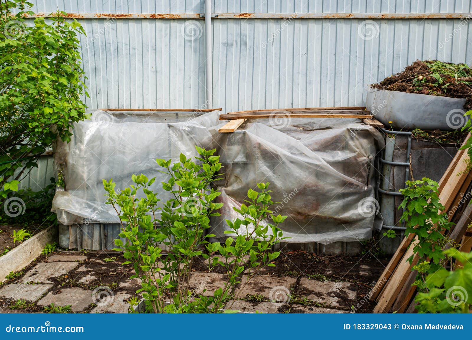 Plastic Containers are Reused for Composting Waste in the Garden. Fresh ...