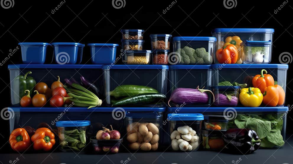 Plastic Containers with Vegetables Stock Photo - Image of crop ...
