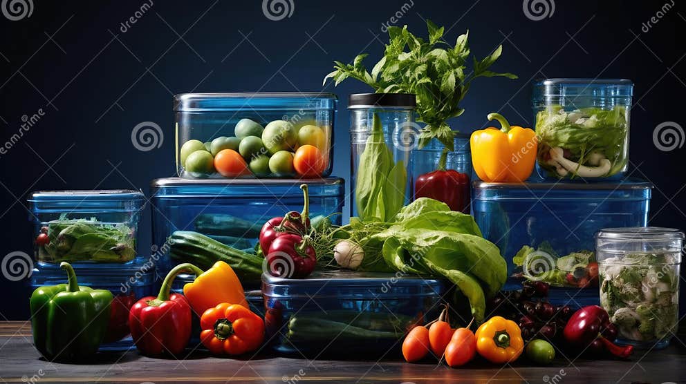 Plastic Containers with Vegetables Stock Photo - Image of frozen ...
