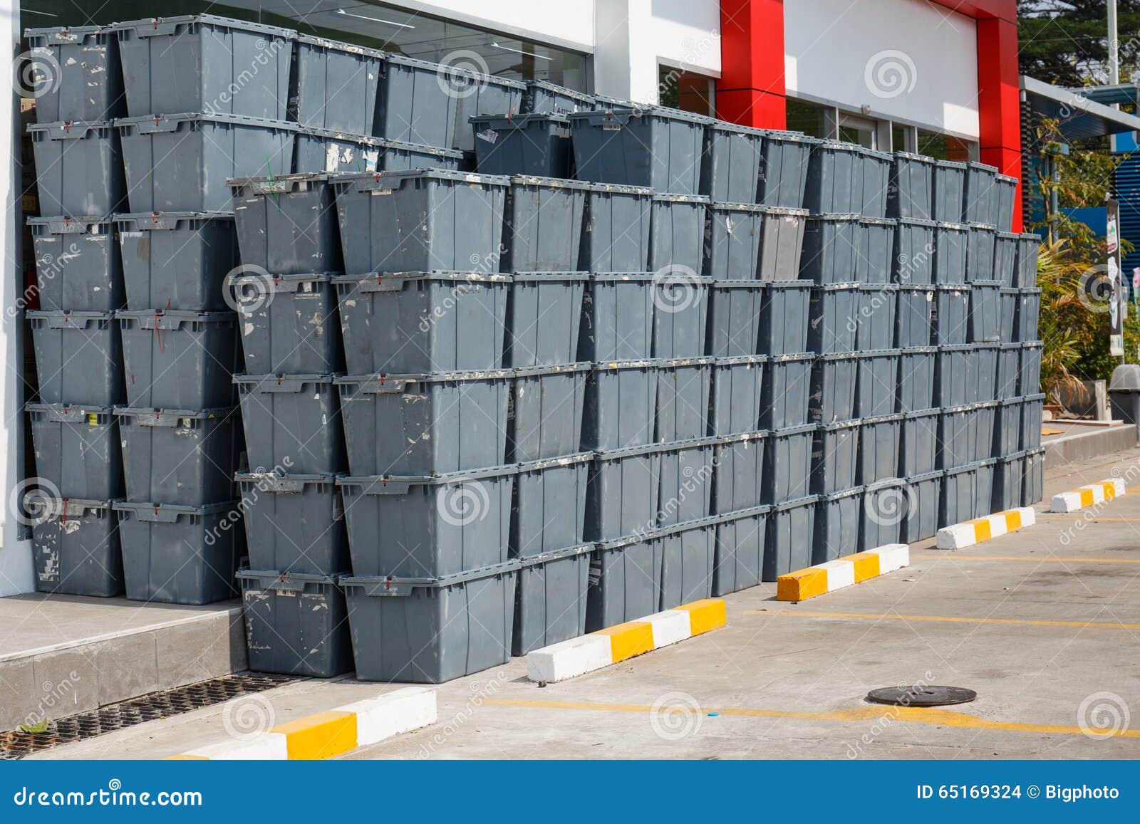 Plastic Crates Stacked Packing Containers. Stock Photo - Image of ...