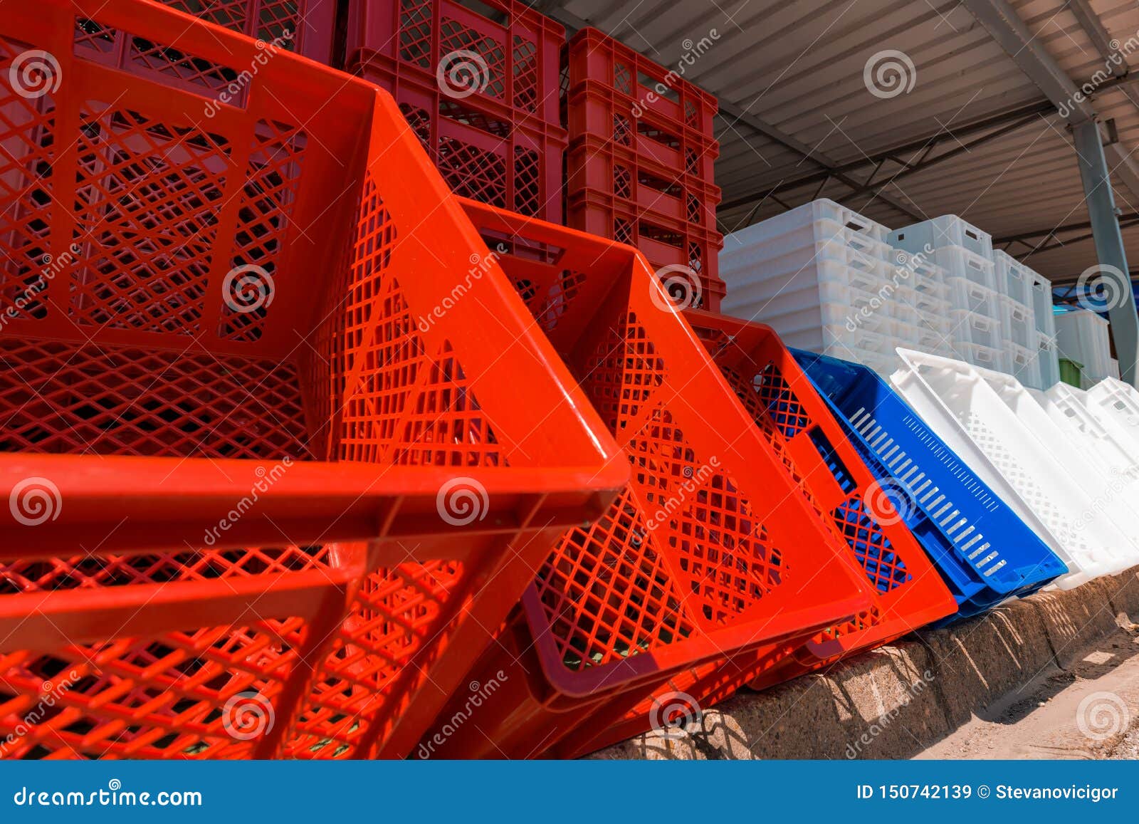 Plastic Crates in Warehouse Stock Image - Image of plastic ...