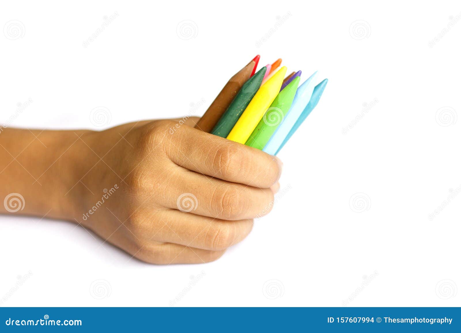 Plastic Crayons in Hand of a Child Stock Photo - Image of child, mother ...