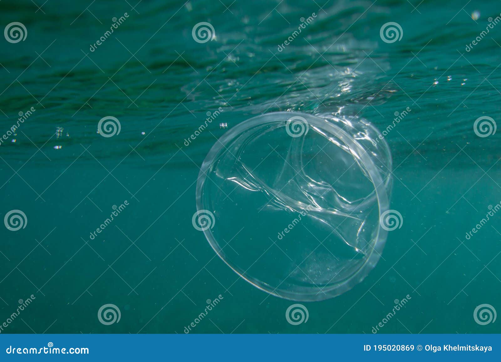 Plastic Crumpled Cup Underwater in the Ocean. Environmental Pollution ...