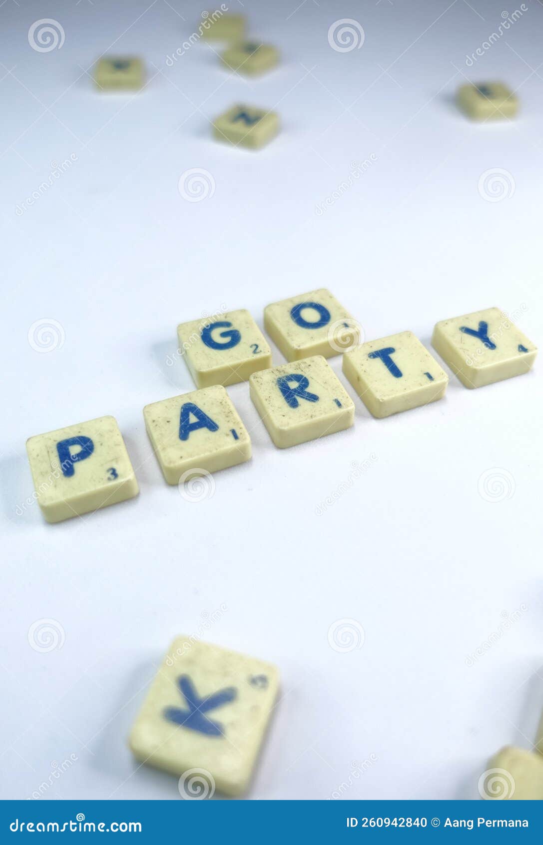 Plastic Cube with Letters, Go Party Words Stock Photo - Image of games ...