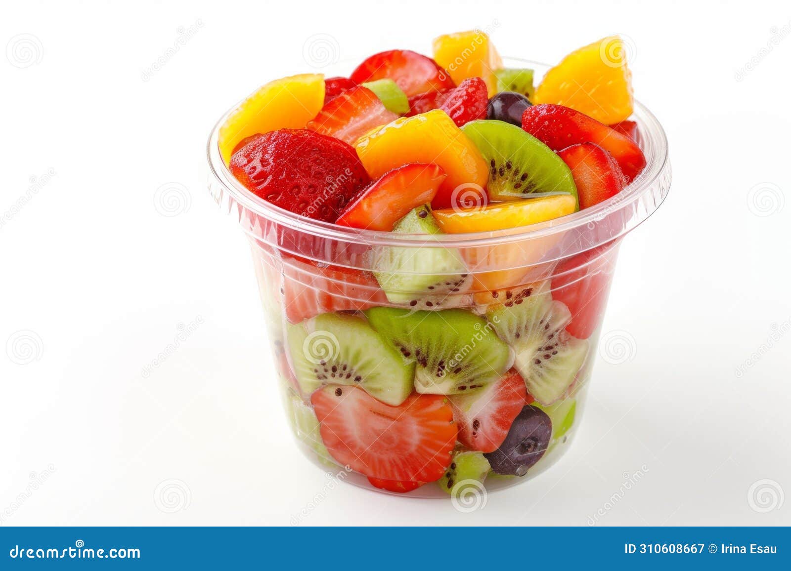 Plastic Cup with Colorful Fruit Salad, White Backdrop Stock Image ...