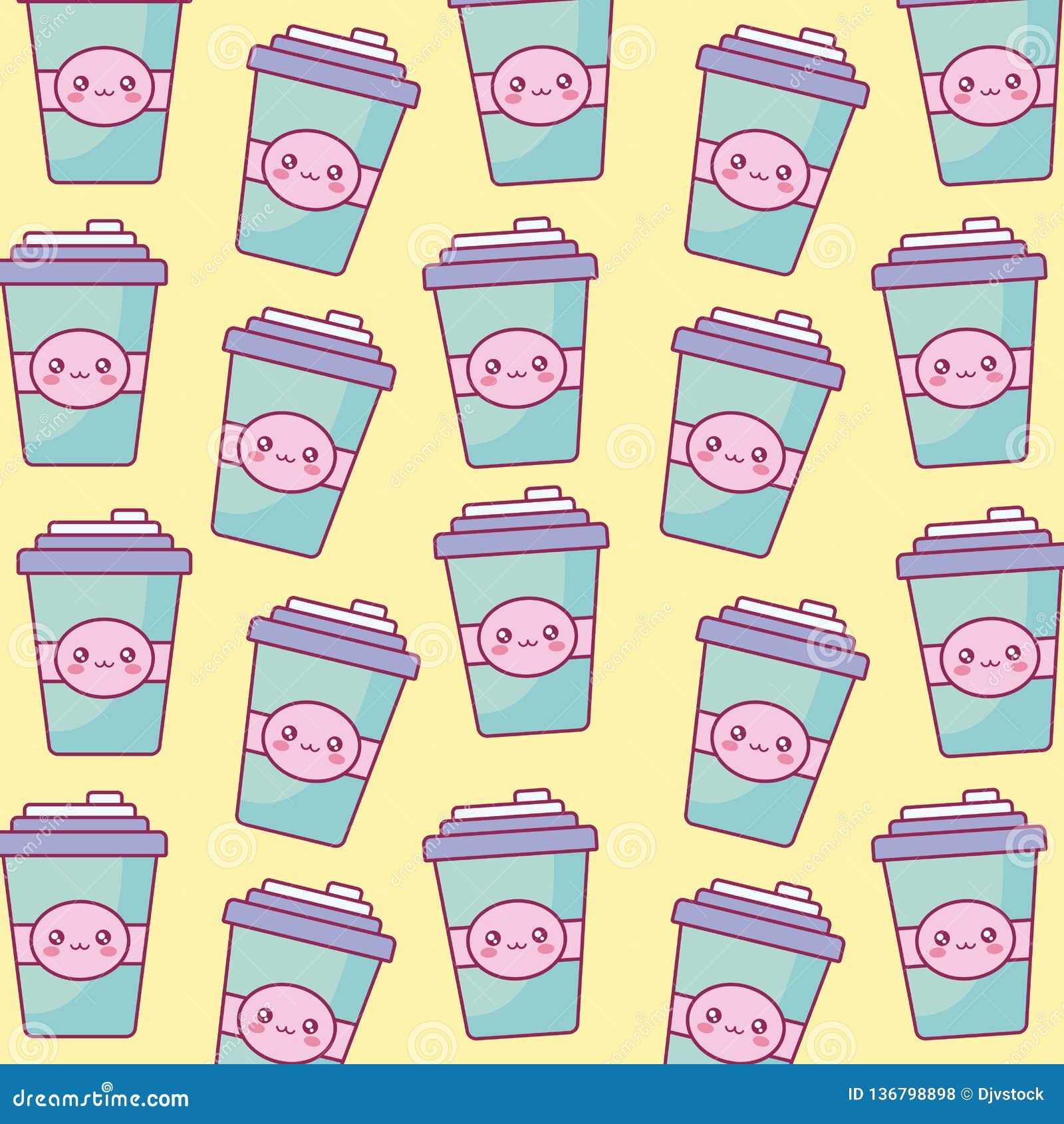 Plastic Cup Container Kawaii Characters Pattern Stock Vector ...