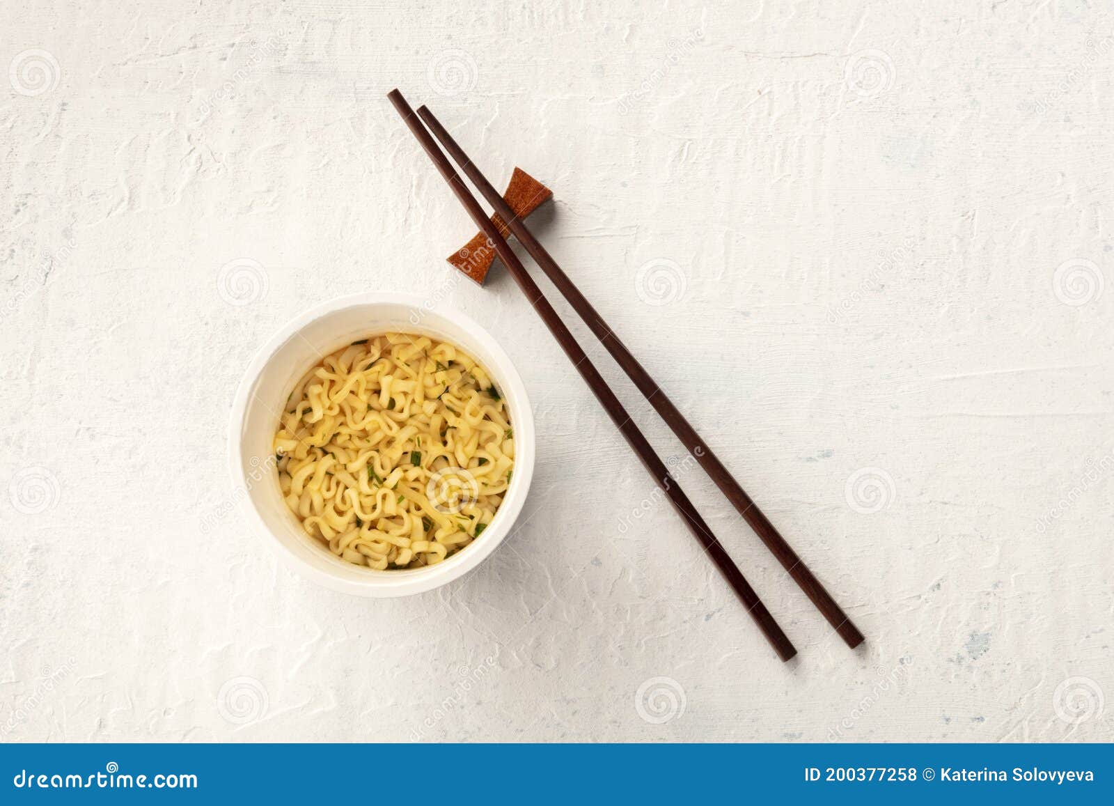 Plastic Cup of Instant Ramen Noodles, Shot from the Top with Chopsticks ...