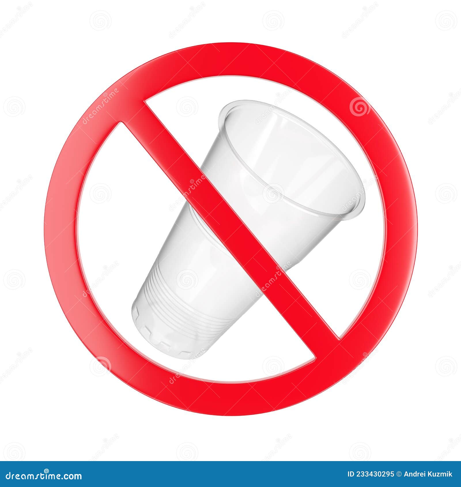 Plastic Cup Wit Prohibition or Forbidden Sign. 3D Rendering Stock ...