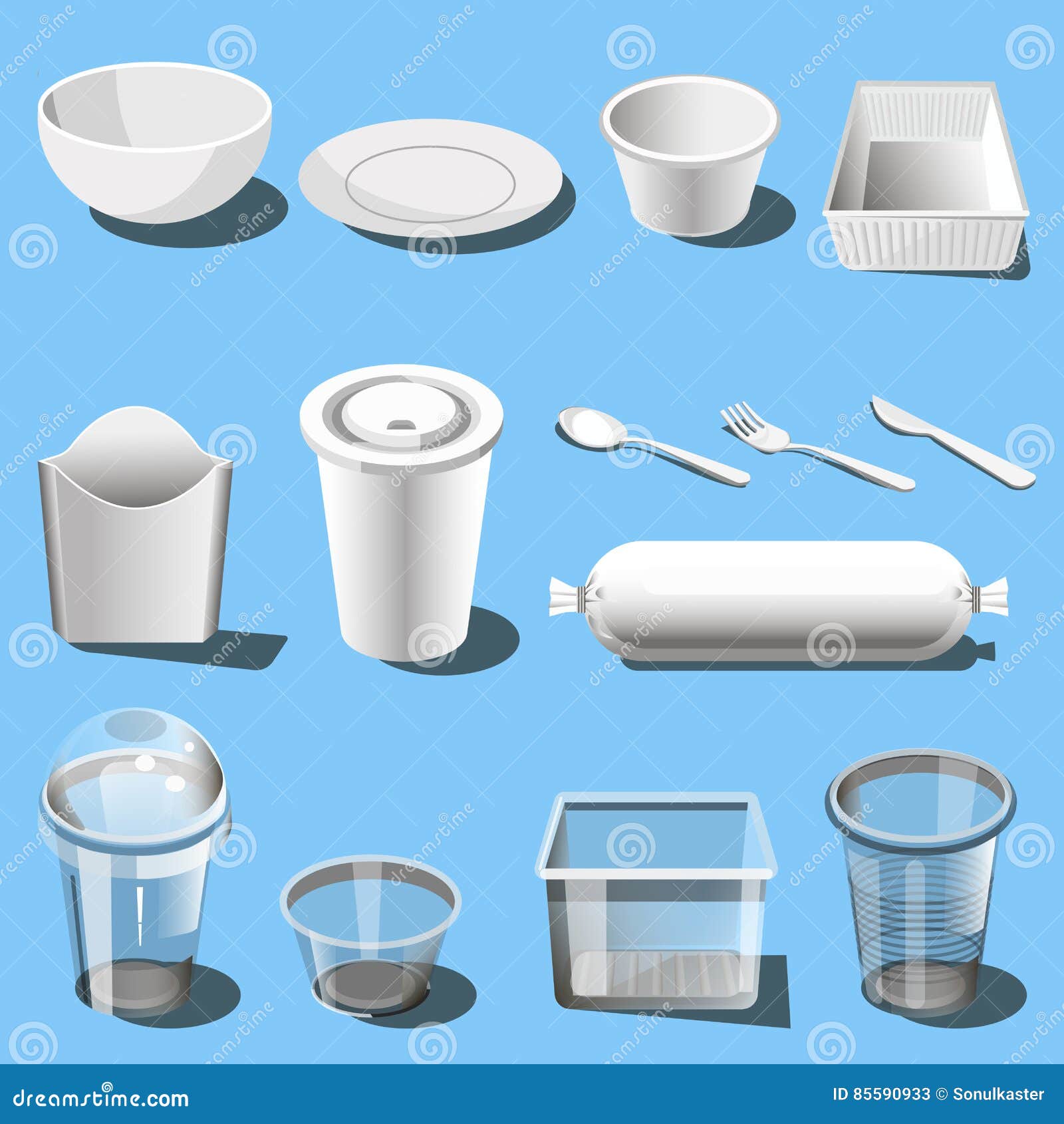 Plastic Dishware Disposable Tableware Vector Icons Stock Vector ... Plastic Dishware Disposable Tableware Vector Icons Stock Vector ...