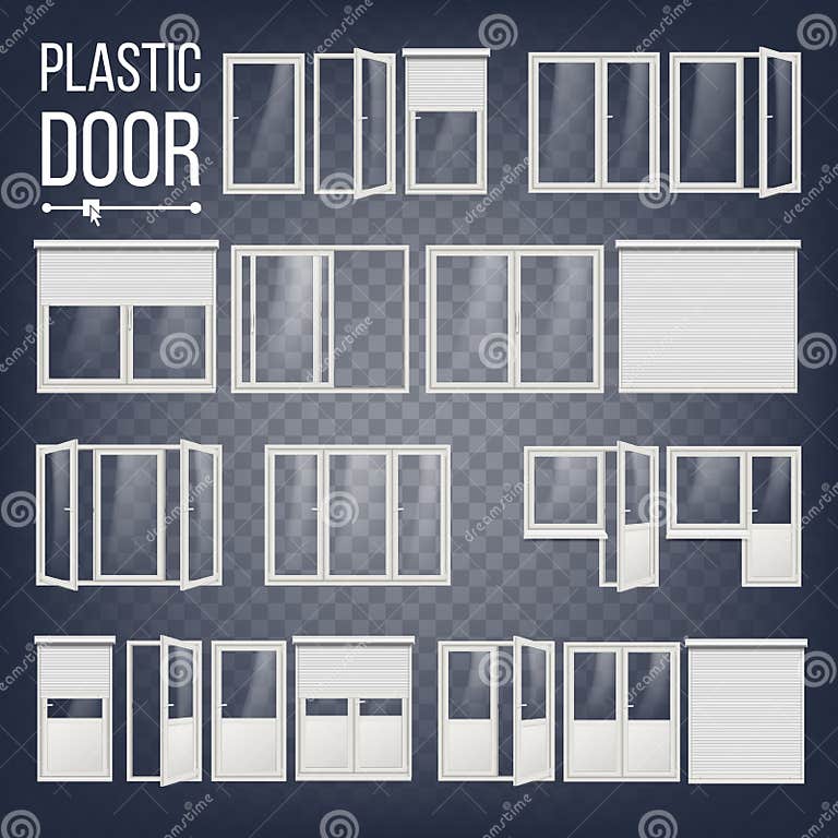 Plastic Door Vector. Plastic Door Frame. Energy Saving. Different Types ...
