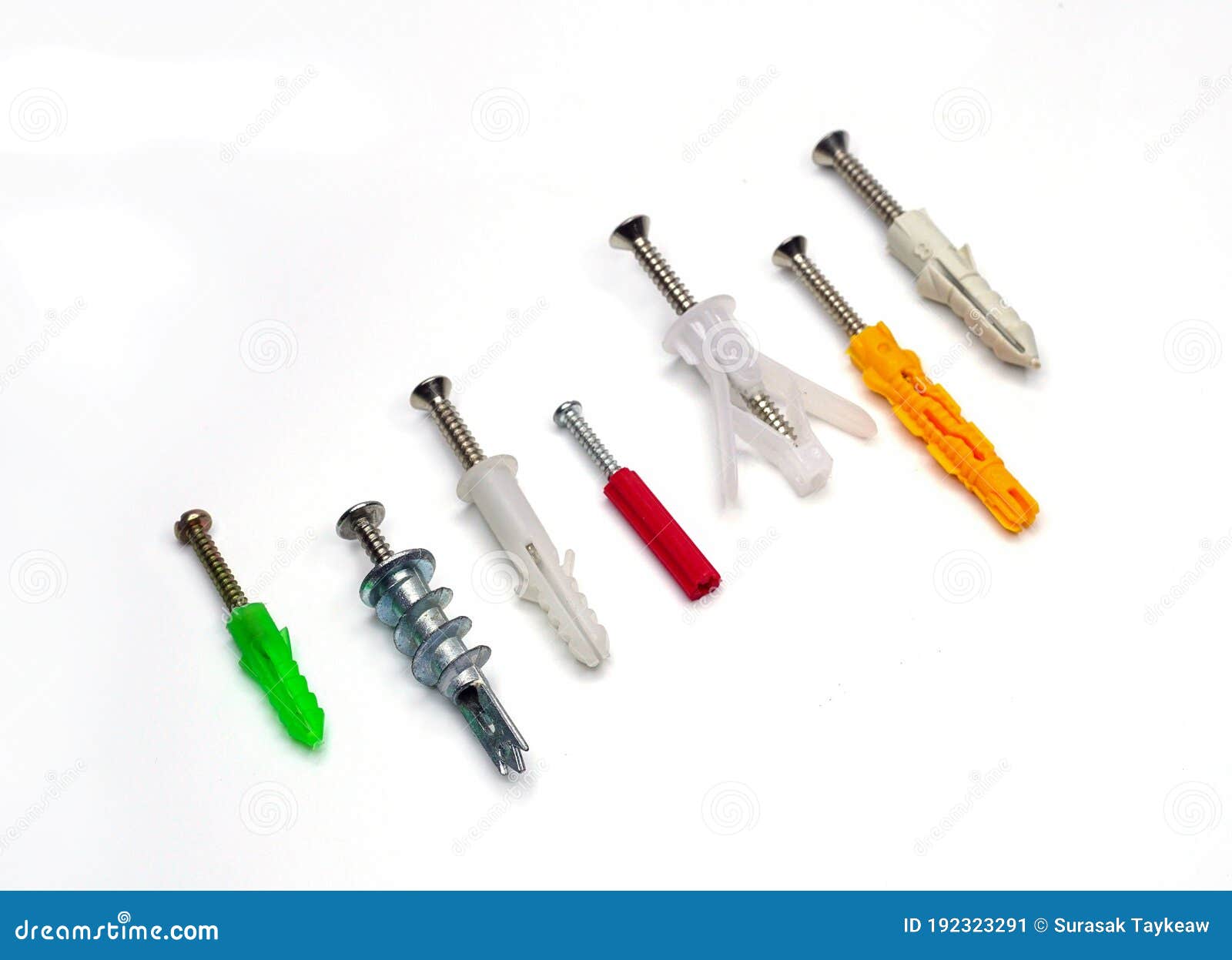 Plastic Dowel Or Wall Plugs Pin With Screws For Bricks Stock Photo ...