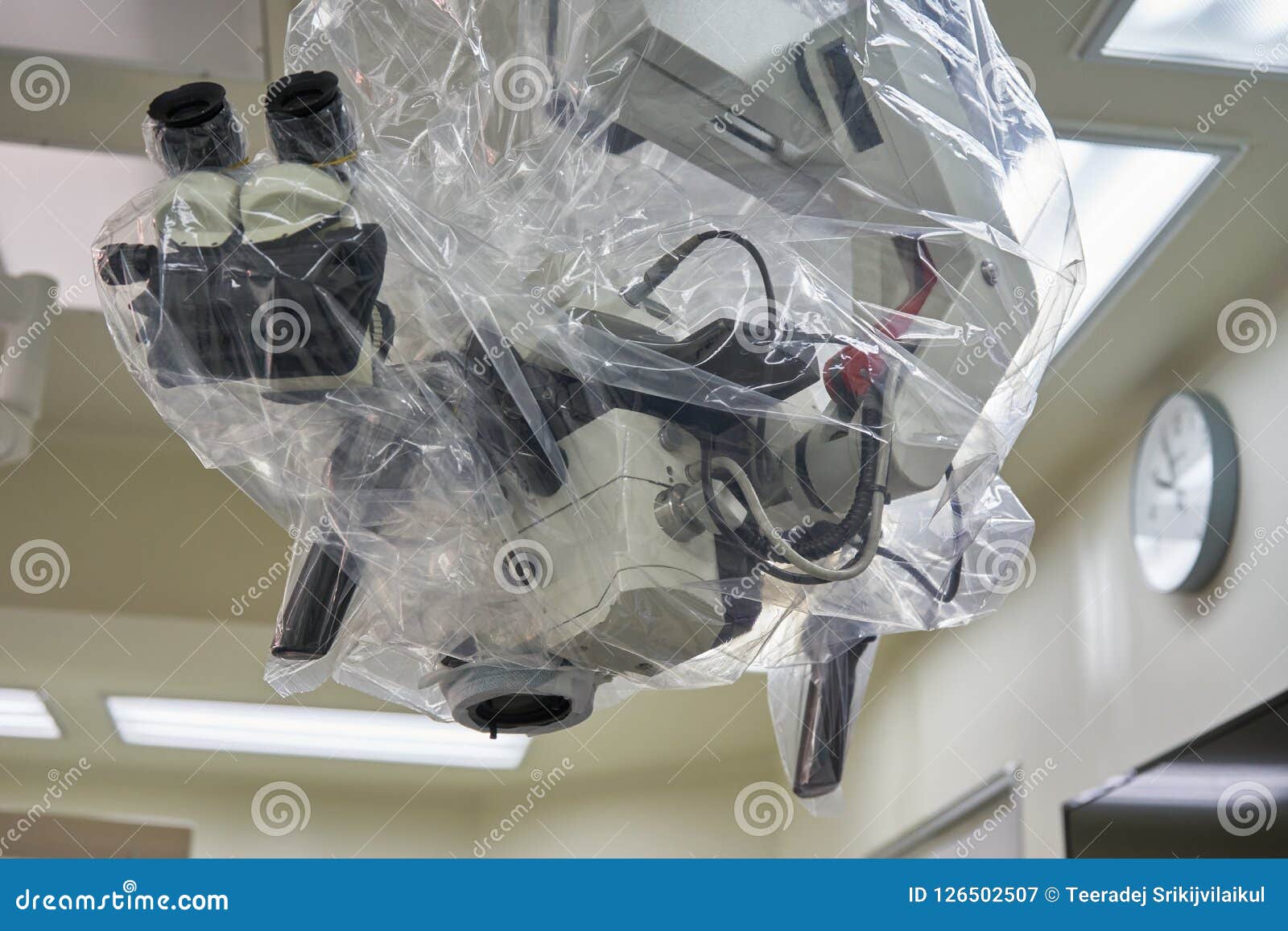 A Draped Surgical Microscope in Operating Room Stock Image - Image of ...