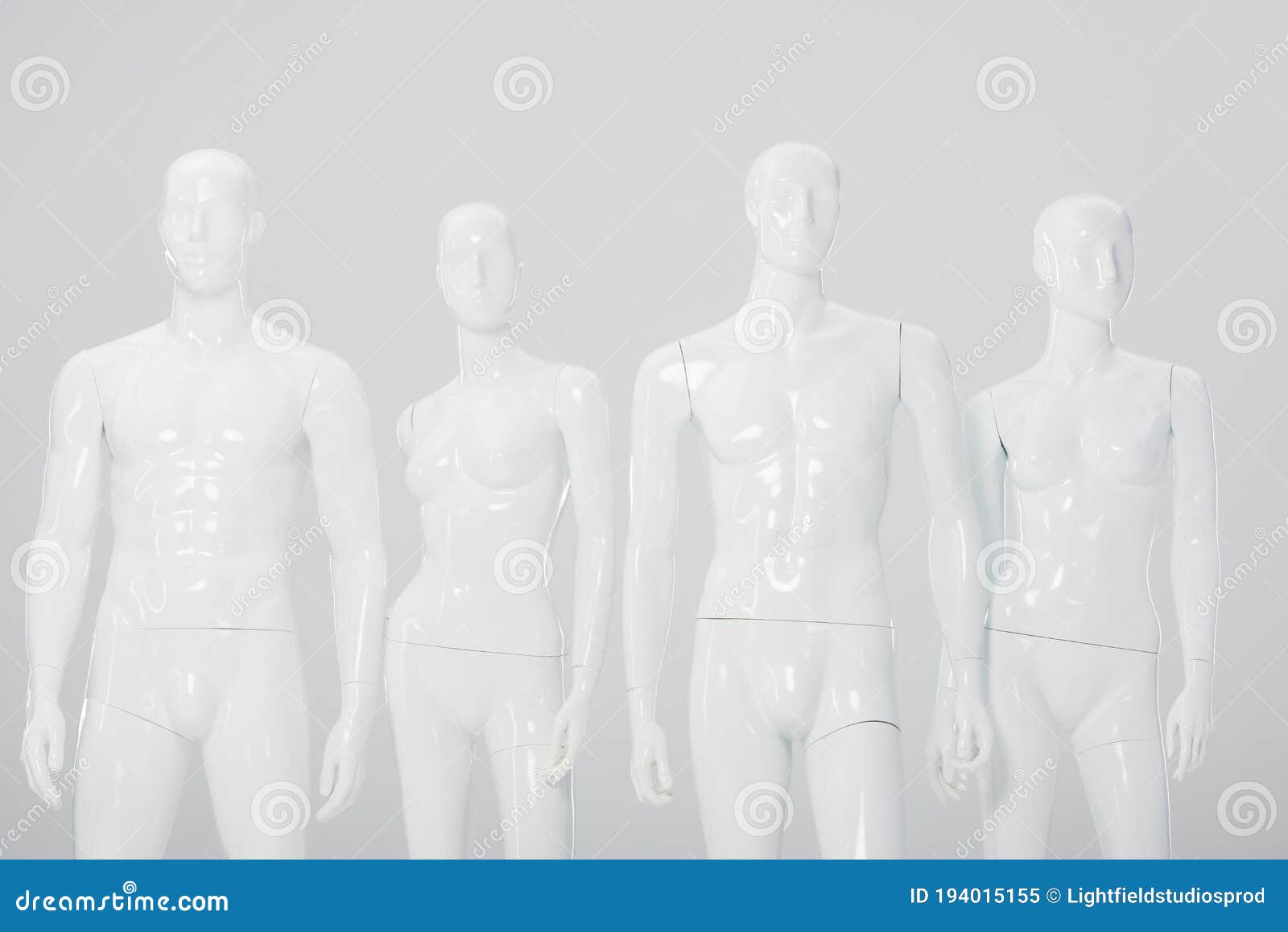 Plastic Dummies in Row Isolated on Grey Stock Image - Image of white ...