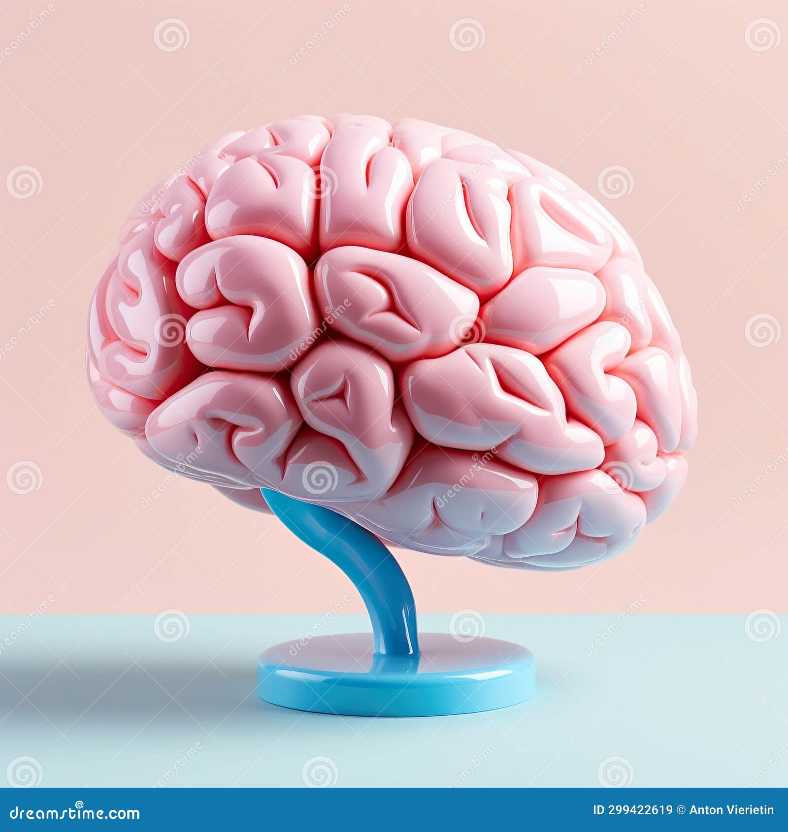 Plastic Dummy, Model of Human Brain Stands on Table Against Pastel ...