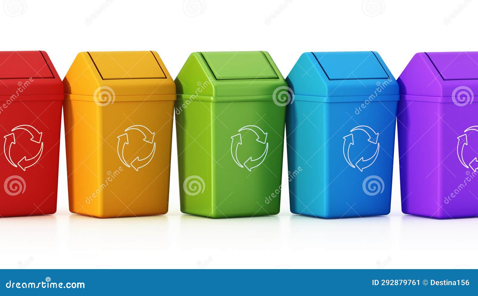 Plastic Dustbins With Recycle Symbol Isolated On White Background. 3D ...