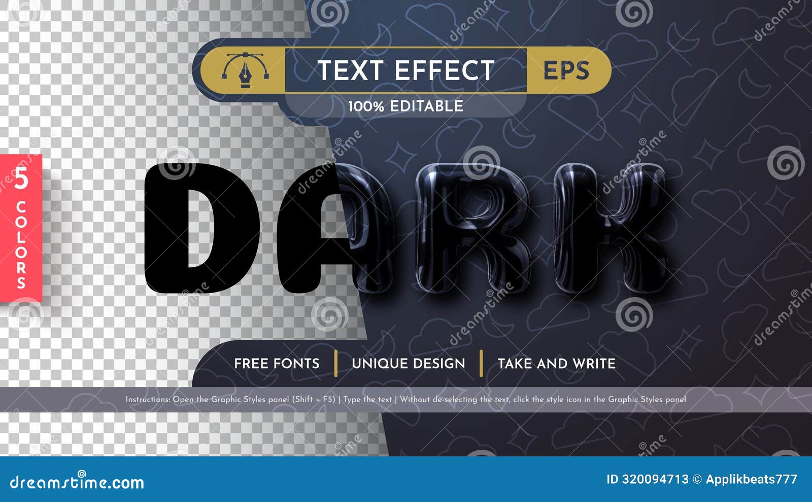 5 Plastic Editable Text Effects, Graphic Styles. Vector Mockup and ...