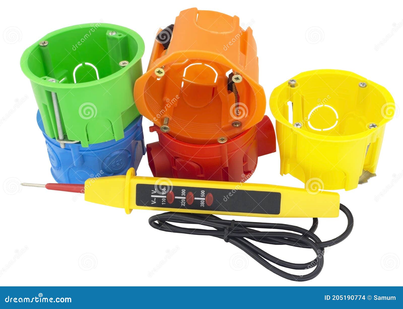 Plastic Electrical Junction Box and Voltage Tester Stock Photo - Image ...