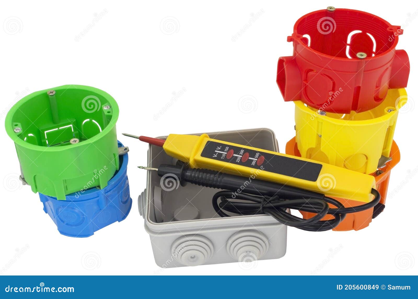 Plastic Electrical Junction Box and Voltage Tester Stock Image - Image ...
