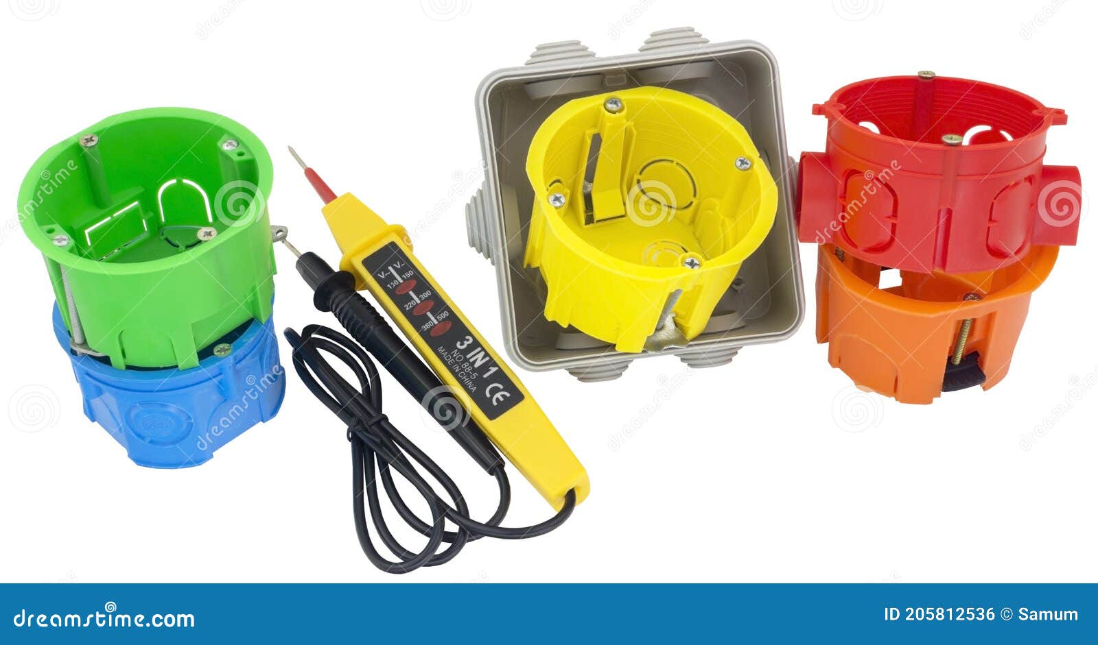 Plastic Electrical Junction Box and Voltage Tester Stock Photo - Image ...