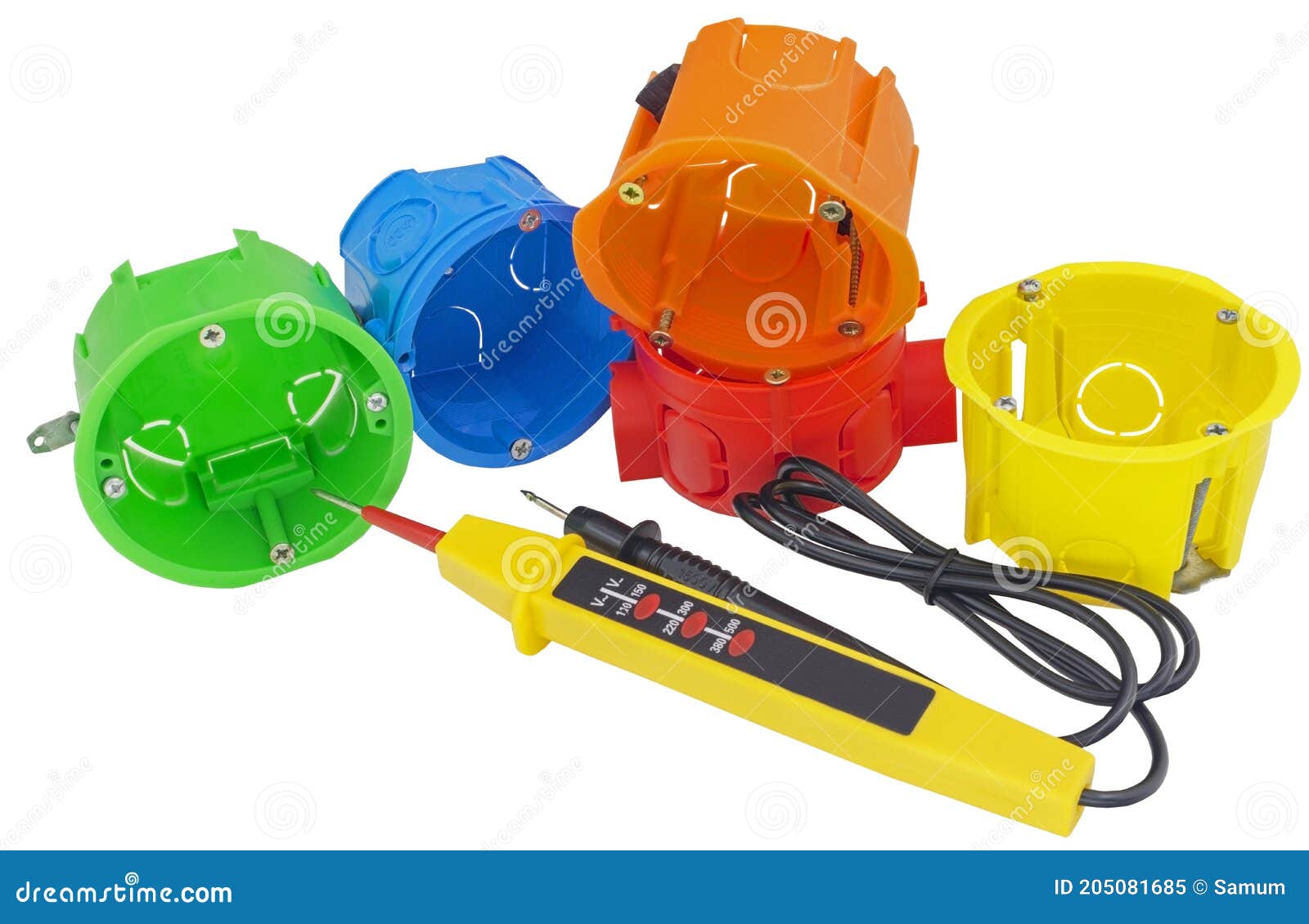 Plastic Electrical Junction Box and Voltage Tester Stock Image - Image ...