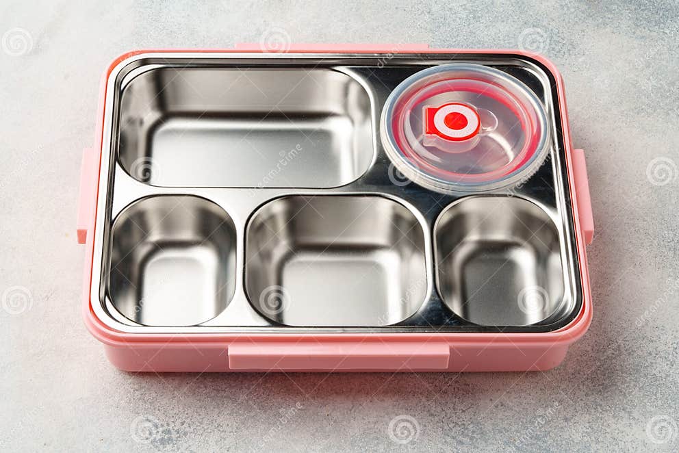 Plastic Empty Lunch Box with Metal Compartments Close Up Stock Image ...