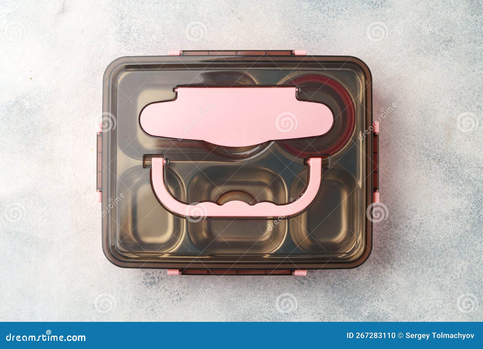 Plastic Empty Lunch Box with Metal Compartments Close Up Stock Photo ...