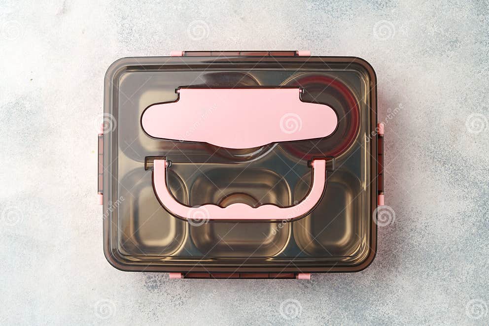 Plastic Empty Lunch Box with Metal Compartments Close Up Stock Photo ...