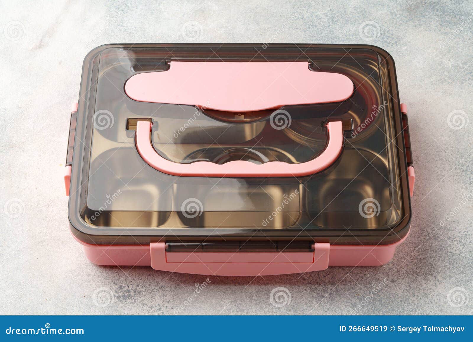Plastic Empty Lunch Box with Metal Compartments Close Up Stock Image ...