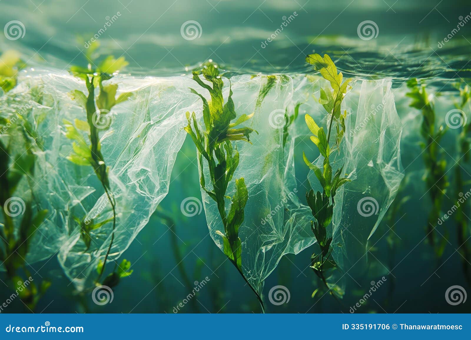 Plastic Entangled in Underwater Plants, Causing Pollution Stock ...