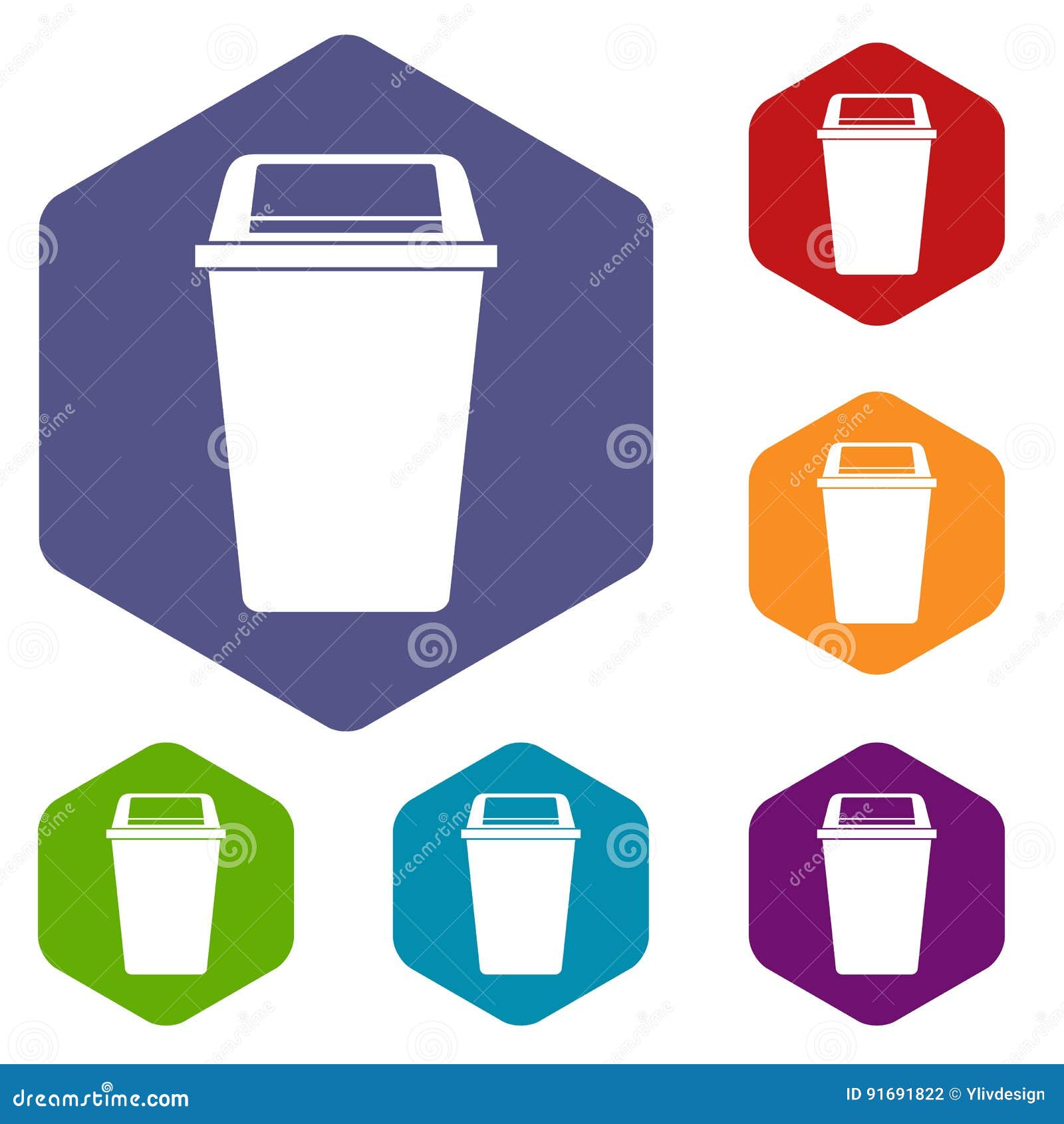 Plastic Flip Lid Bin Icons Set Hexagon Stock Vector - Illustration of ...