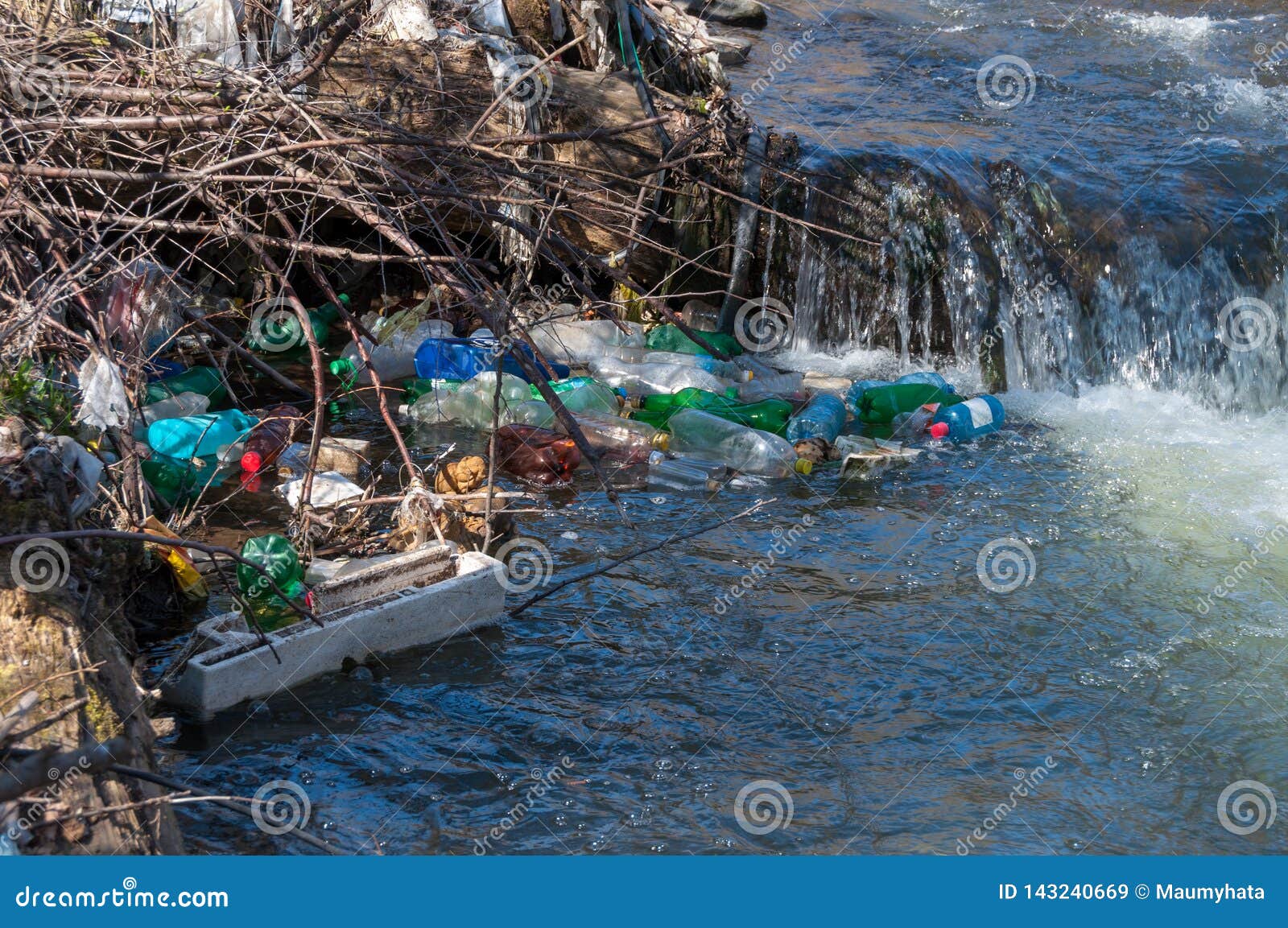 Plastic and Foam Garbage Floating on the Surface of the River Stock ...