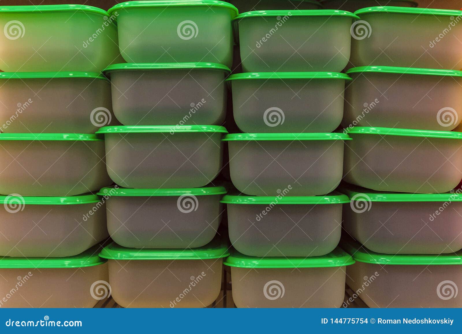 Plastic Food Containers with Green Lids for Use in the Microwave Stock ...