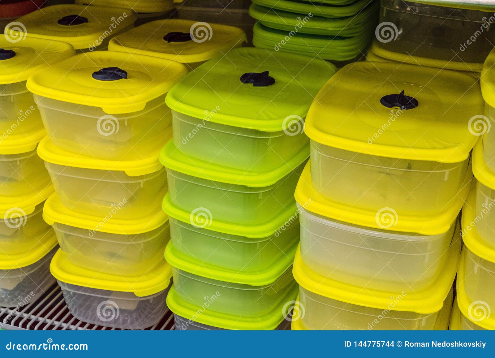 Plastic Food Containers with Yellow Lids for Use in the Microwave Stock ...