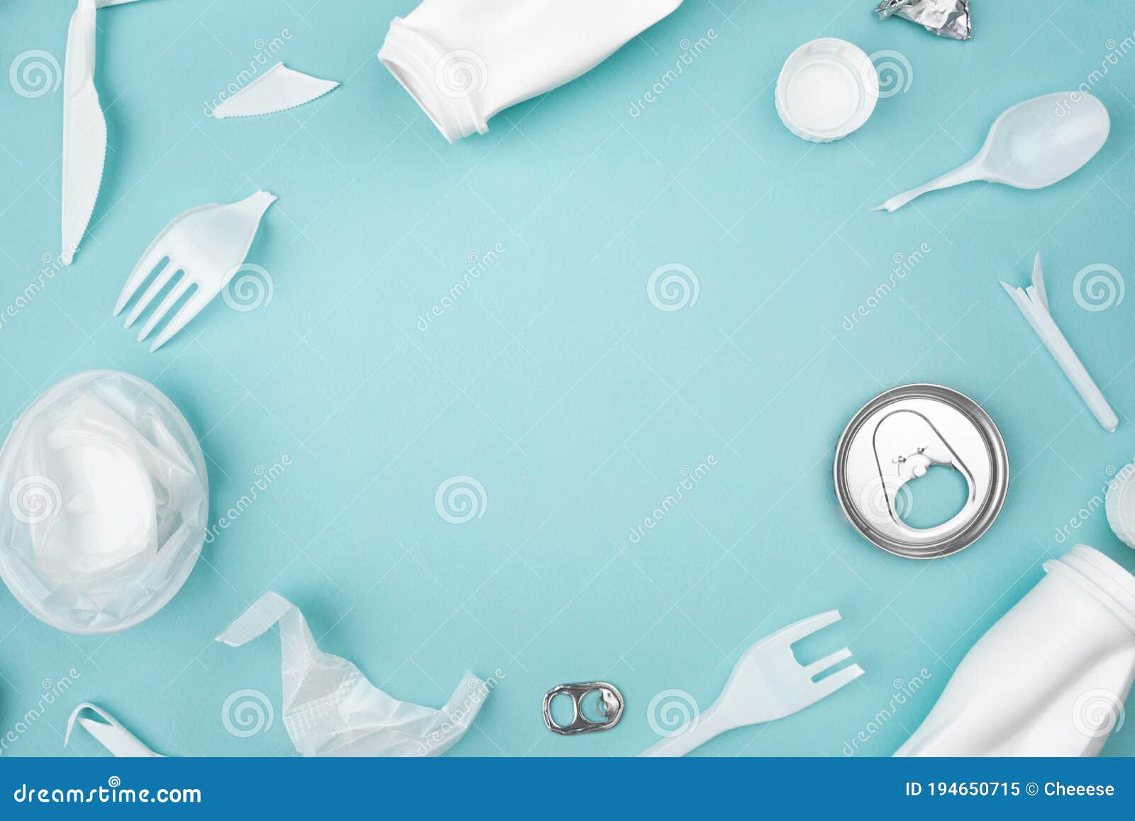 Plastic Frame of White Garbage with Copy Space on Blue Background, Flay ...