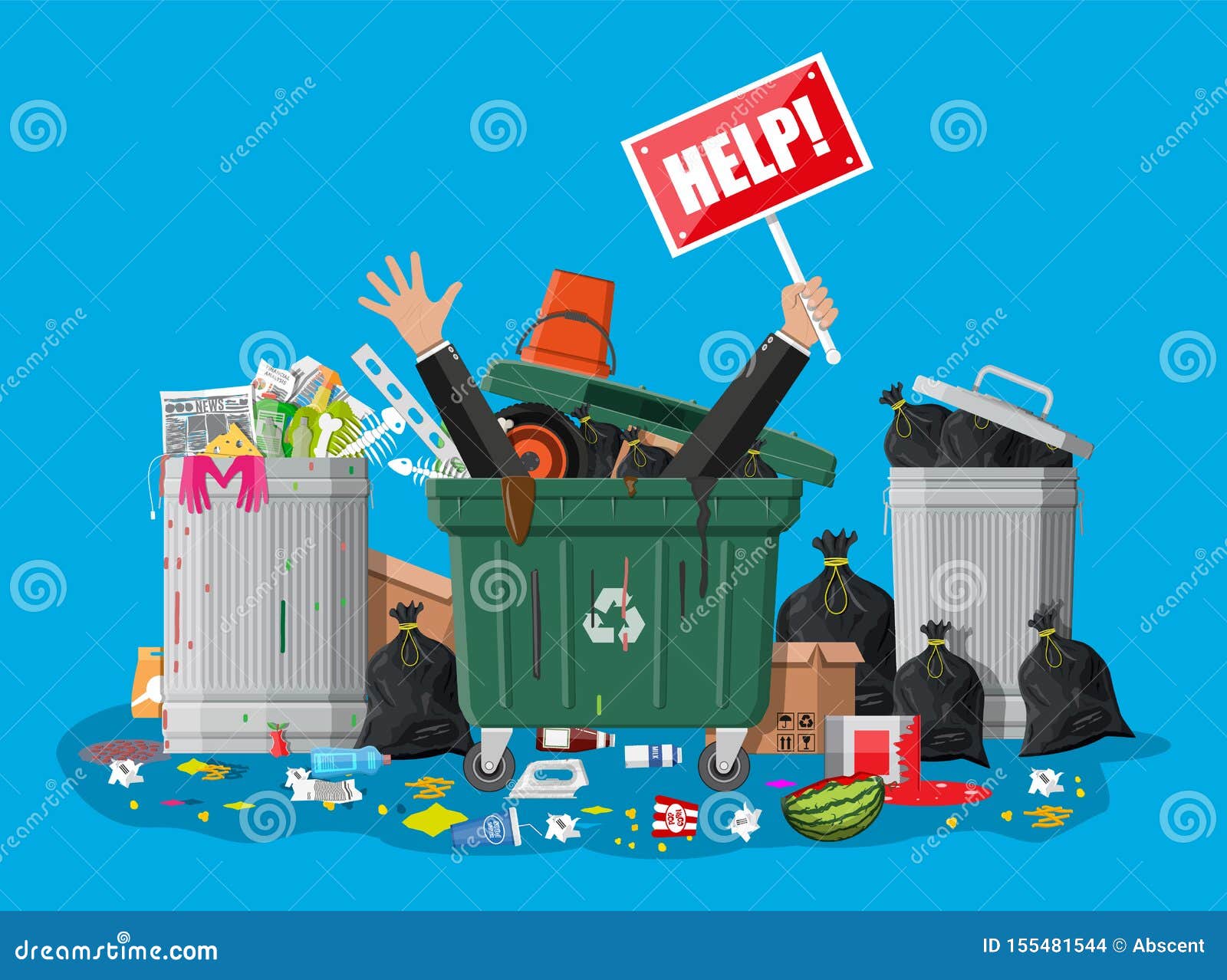 Garbage Bin Full Of Trash. Overflowing Container Vector Illustration ... Garbage Bin Full Of Trash. Overflowing Container Vector Illustration ...
