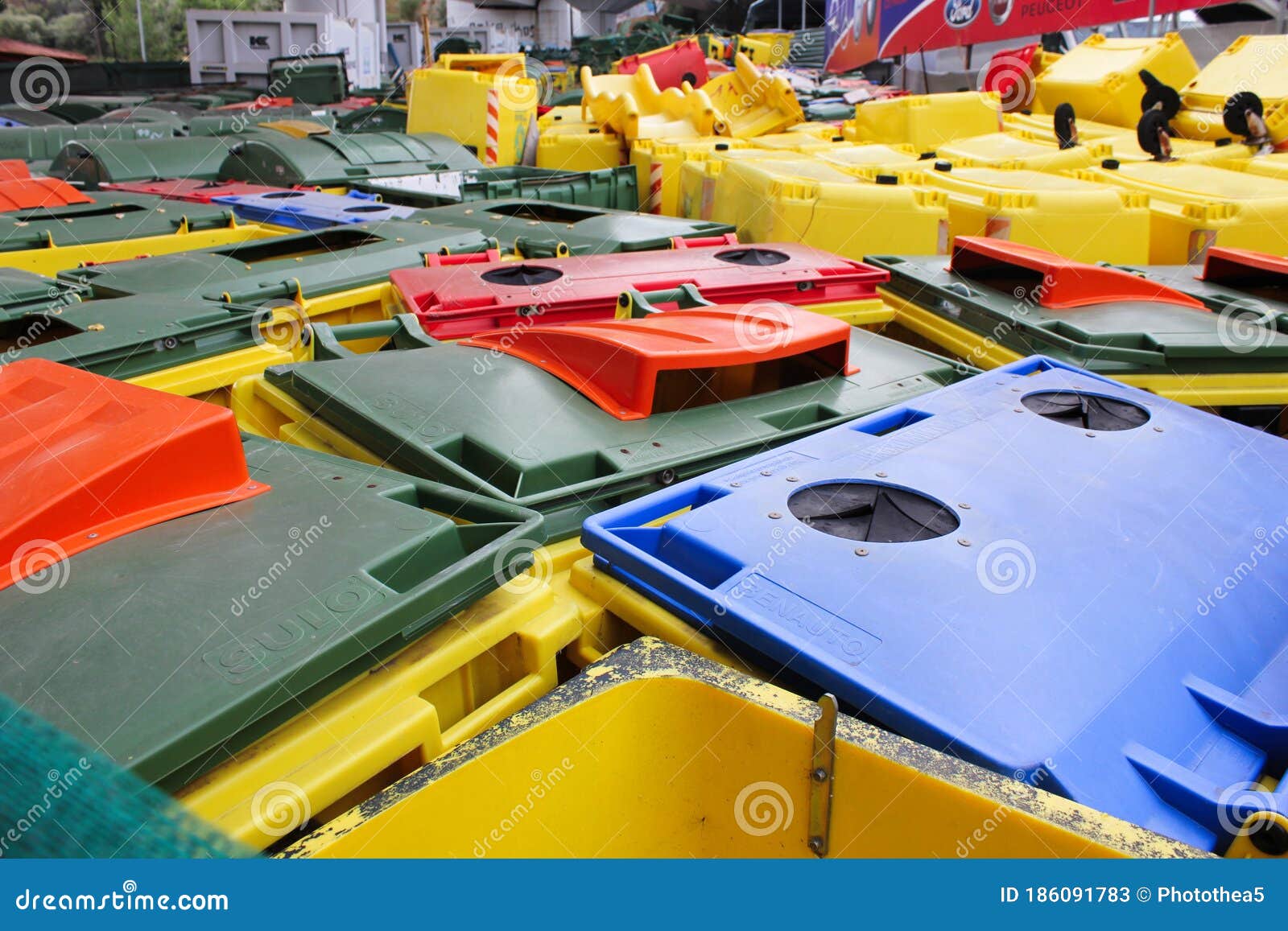 Plastic garbage bins editorial stock photo. Image of garbage - 186091783