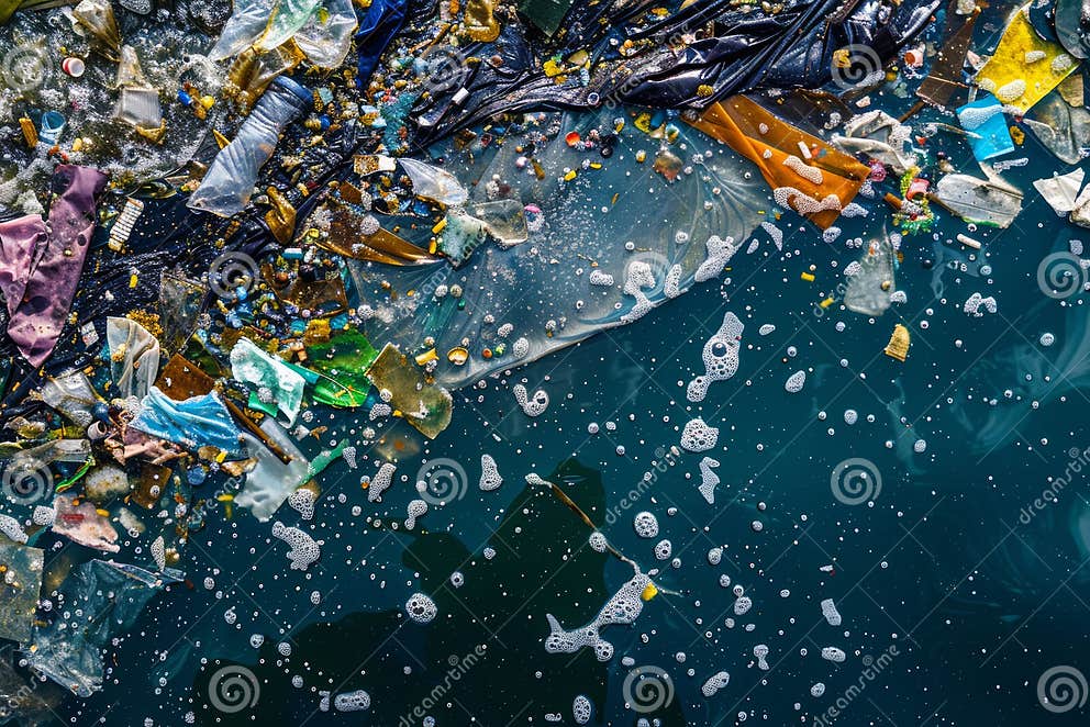 Plastic Garbage Floating on Water Surface. Environmental Protection ...