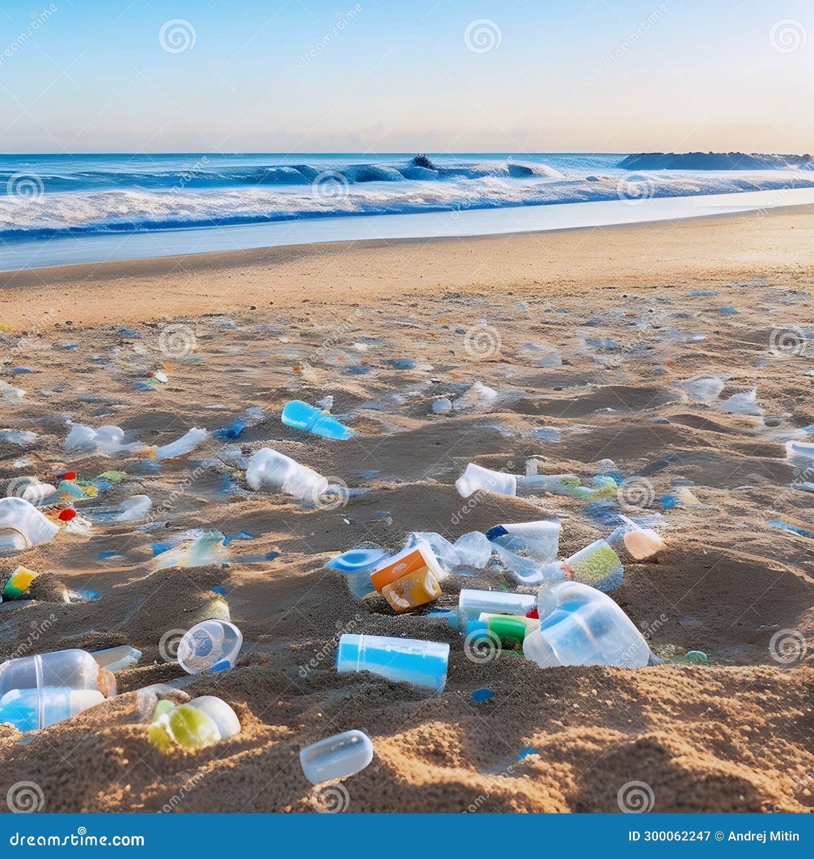 Plastic Garbage Lying on the Sand on the Beach at Sunset Stock Image ...