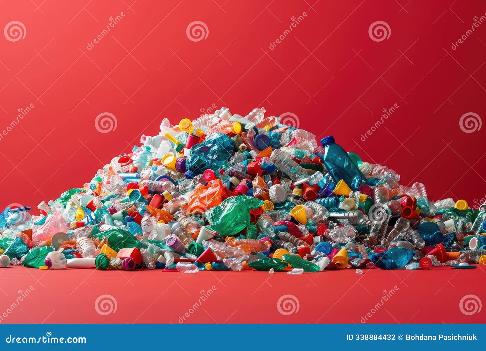 Plastic Garbage. Plastic Bottles, Bags on Red Background. a Mountain of Garbage. Ecology ...