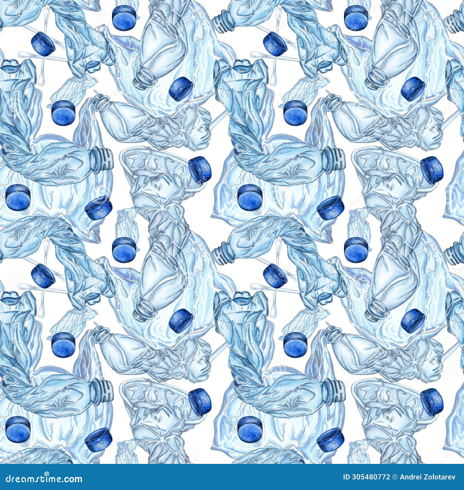 Plastic Garbage Pollution Pattern Watercolor Stock Illustration ...