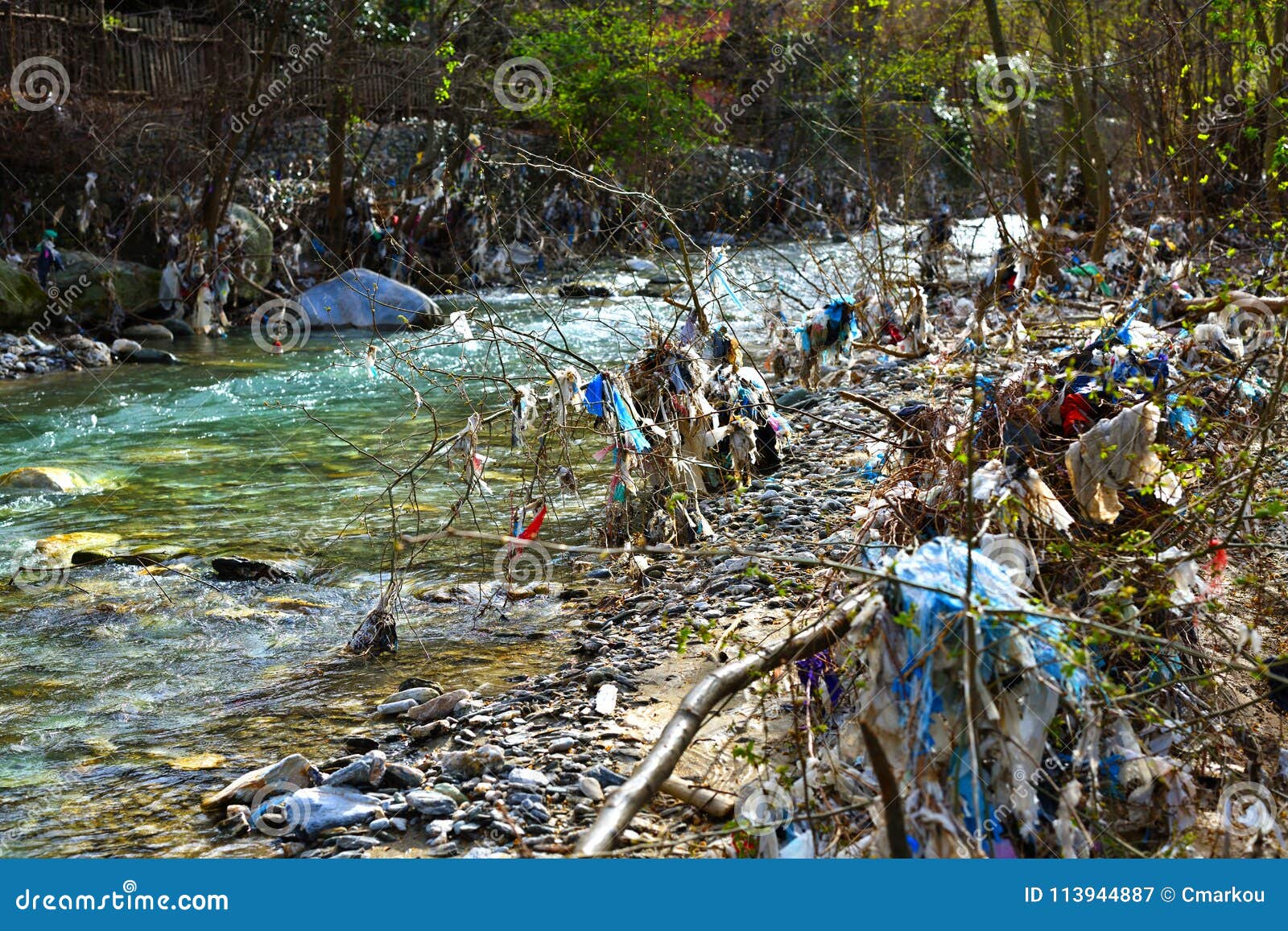 Plastic Garbage Polution in Mountain Stream Stock Image - Image of ...