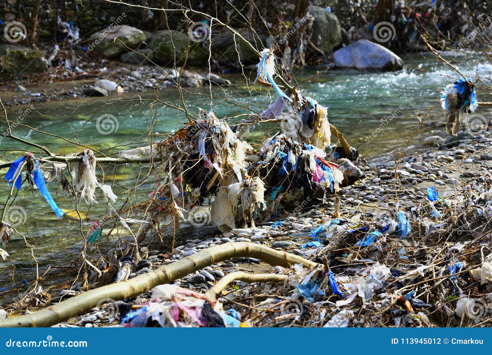Plastic Garbage Polution in Mountain Stream Stock Photo - Image of ...