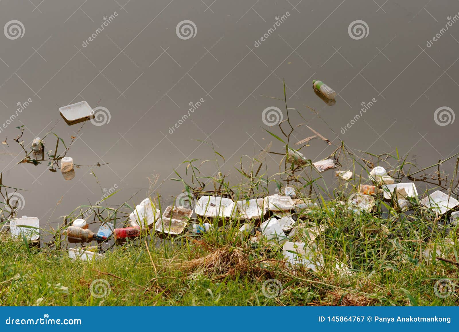 River Pollution Near The Shore, Garbage Near The River, Plastic Food ...